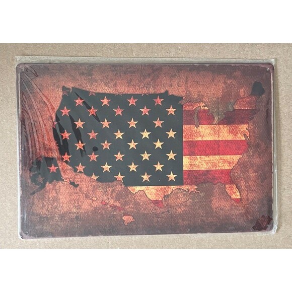 Art | Usa Flag Map Sign Aged Vintage Style Metal Tin Wall 12x8 | Poshmark
